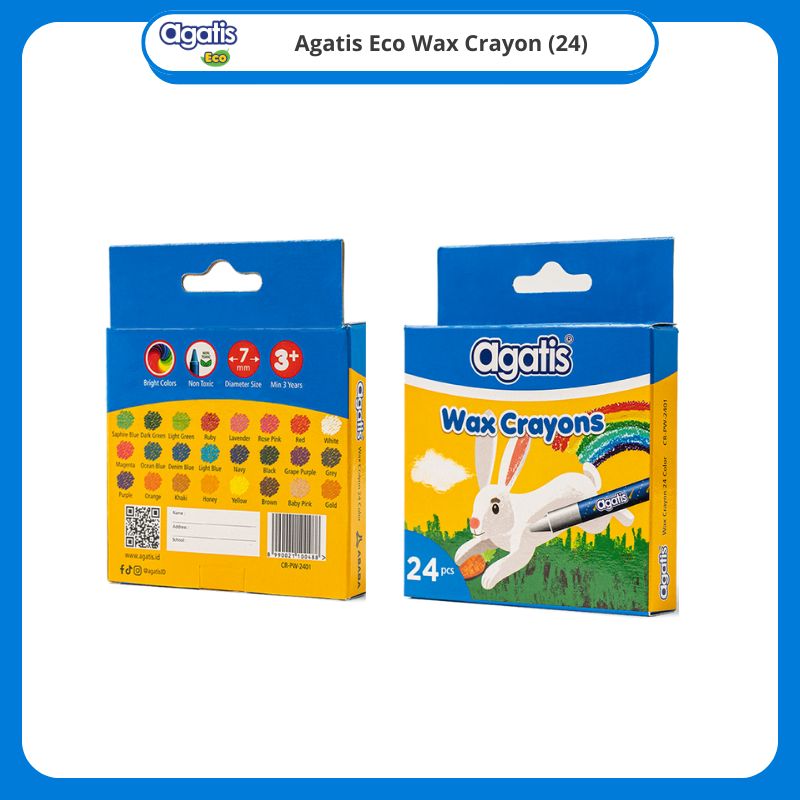 AGATIS WAX CRAYON ROUND SHAPE WITH TRIANGULAR TIP CARD BOX 24 COLORS ...